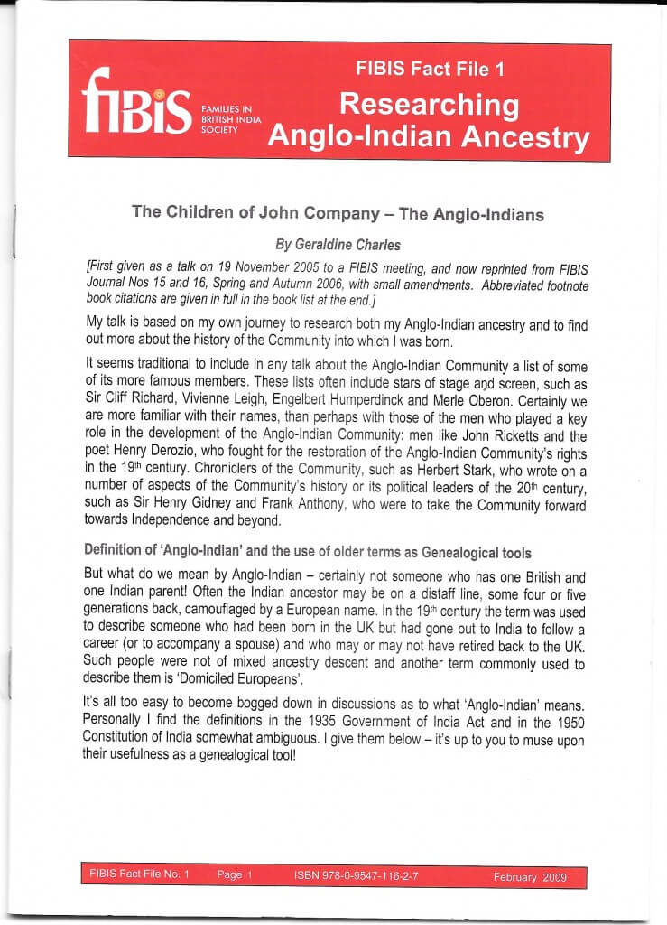 Researching Anglo-Indian ancestry - FIBIS fact file No 1